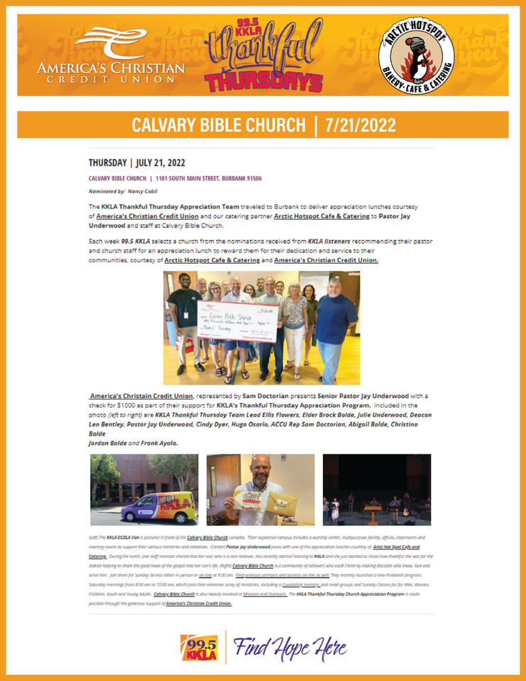 Thankful Thursday - Calvary Bible Church